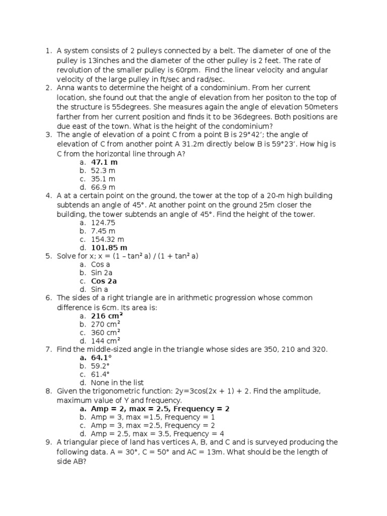 Review - Math12 | PDF | Triangle | Trigonometric Functions