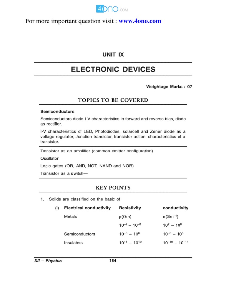 12 Physics Impq ch09 Electronic Devices PDF | PDF