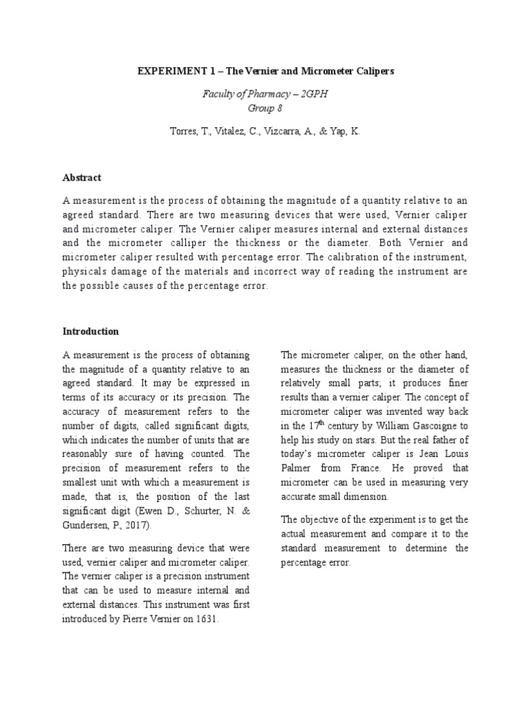 Vernier and Micrometer Caliper Accuracy | PDF | Density | Accuracy And ...