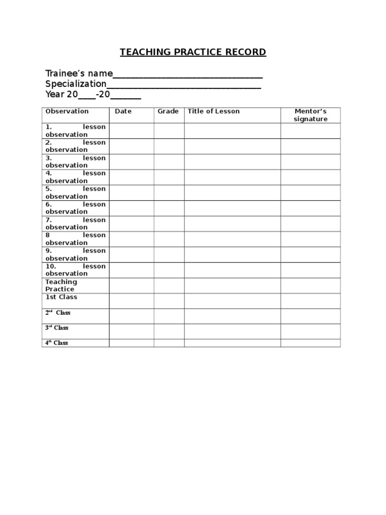 Teaching Practice Record | PDF