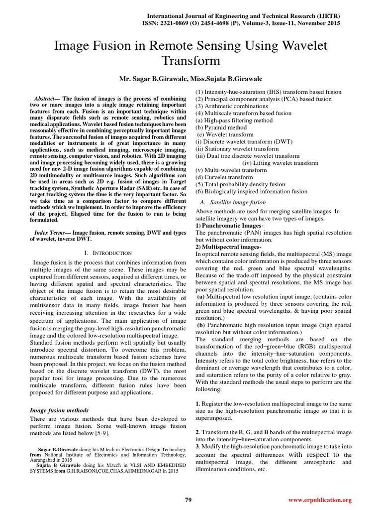 Image Fusion in Remote Sensing Using Wavelet Transform: Mr. Sagar B.Girawale, Miss - Sujata B ...
