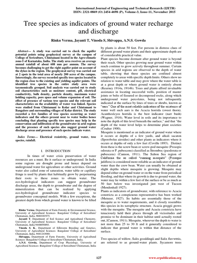 Tree Species As Indicators of Ground Water Recharge and Discharge | PDF ...