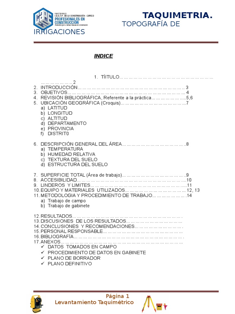 Levantamiento Taquimétrico de Irrigaciones | PDF | Topografía | Sistema ...