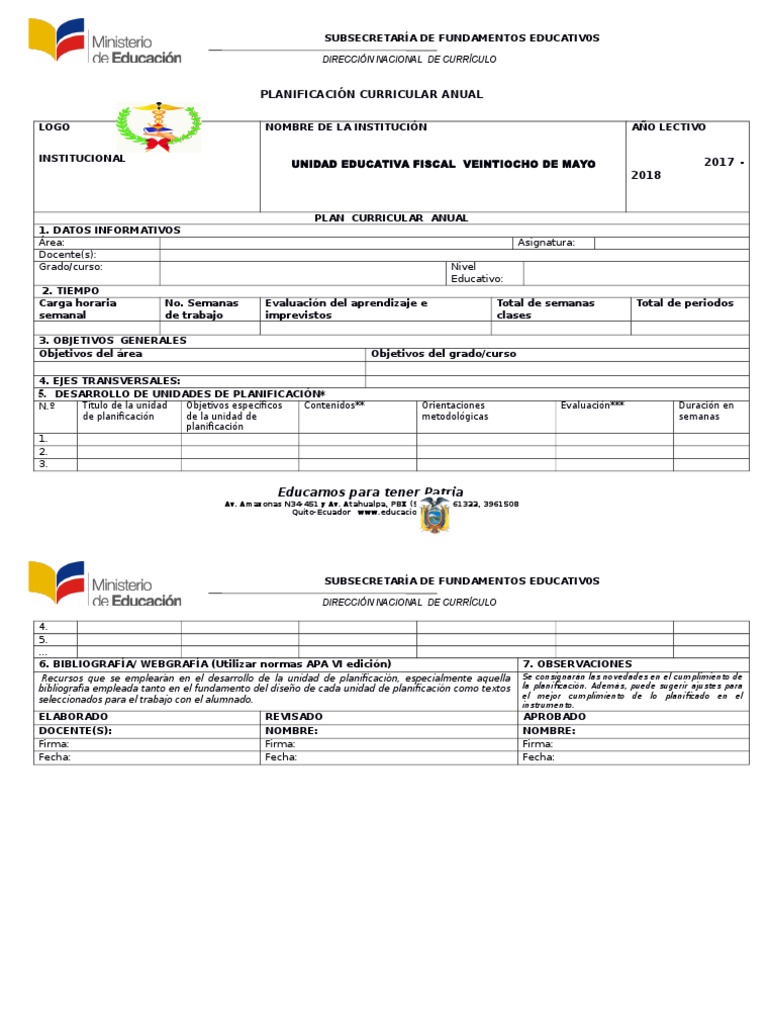 Formato Pca 2017 | PDF | Planificación | Plan de estudios