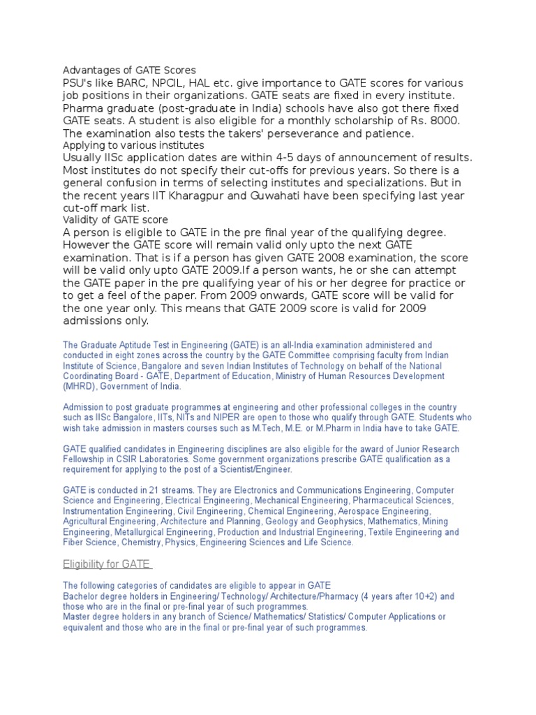Advantages of GATE Scores | PDF | Test (Assessment) | Computing