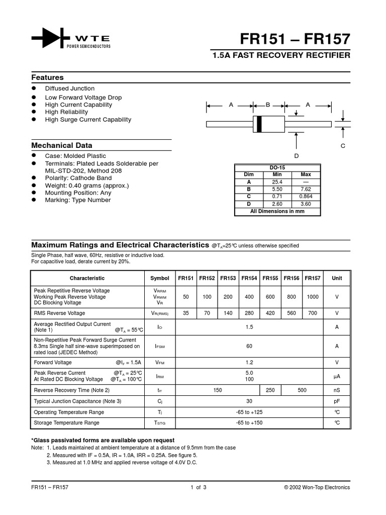 FR151 - FR157: Features | PDF | Rectifier | Capacitor