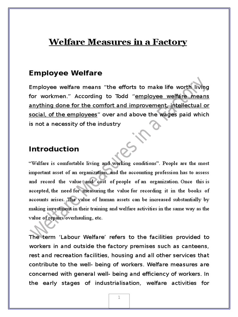 Welfare Measures in A Factory | PDF | Welfare | Employment