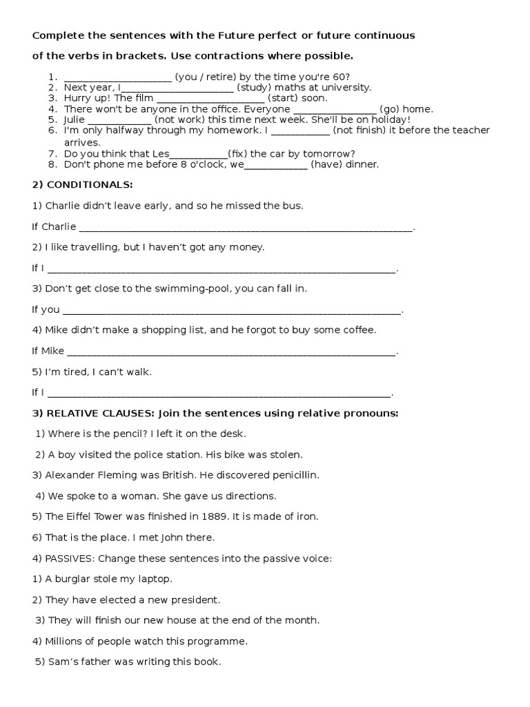 Complete The Sentences With The Future Perfect or Future Continuous ...