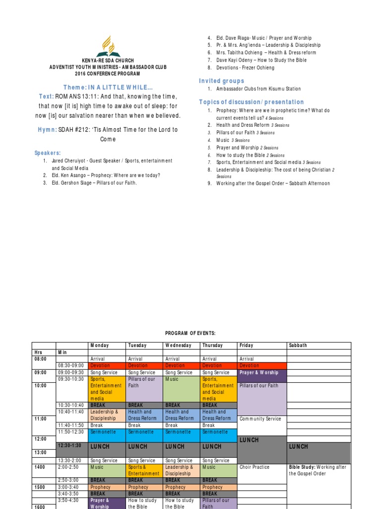 2016 Ambassador Conference Program | PDF | Anglicanism | Sabbath In ...