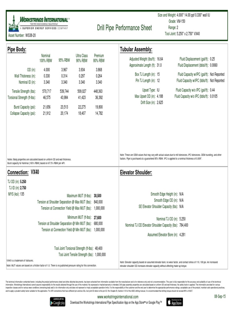 Performance Sheet Drill Pipe: Pipe Body: Tubular Assembly | PDF | Pipe (Fluid Conveyance ...