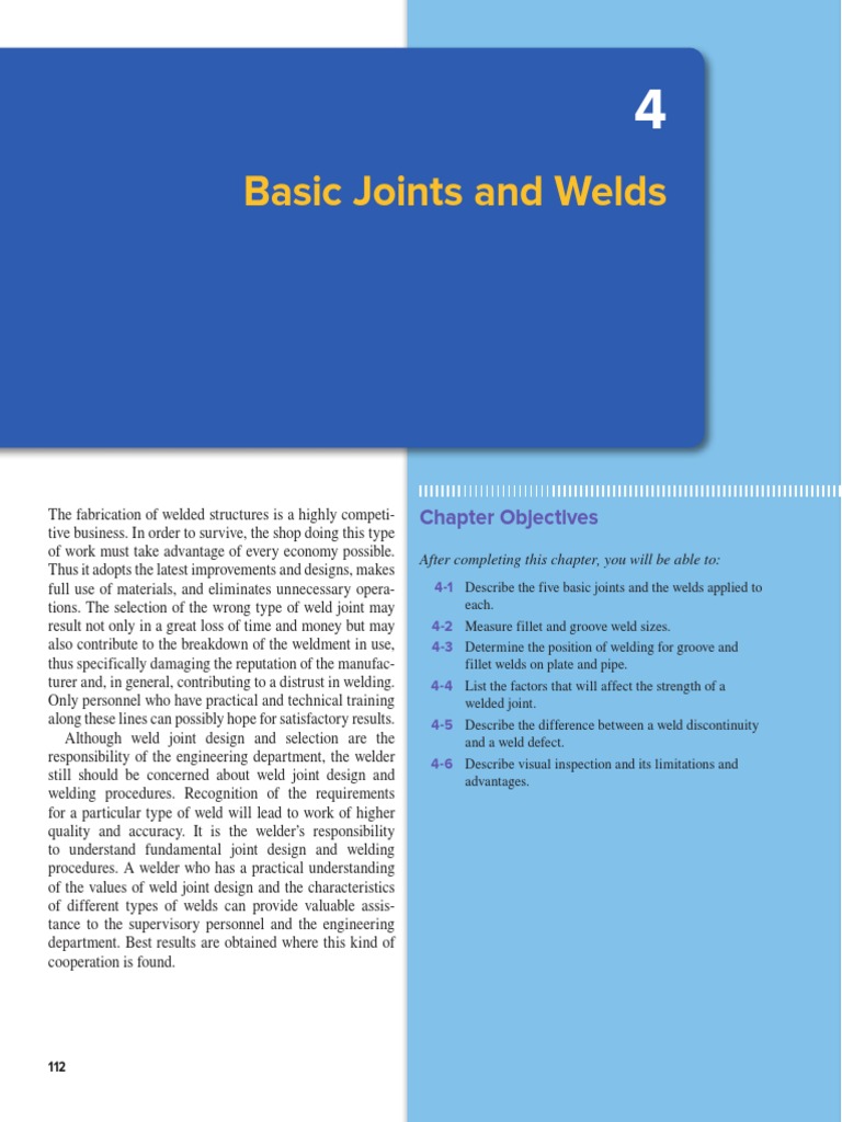 Basic Joints and Welds: Chapter Objectives | PDF | Metal Fabrication ...