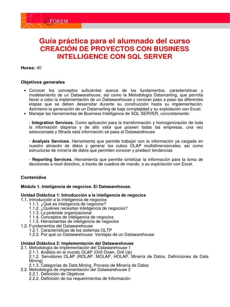 Guia - de - Estudio - Creación de Proyectos de Business Intelligence Con SQL Server | PDF ...