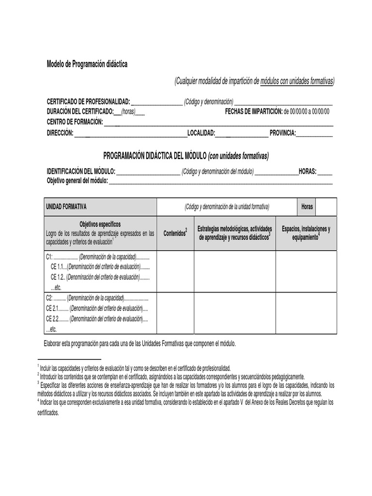 Modelo de Programacion Didactica PDF | PDF