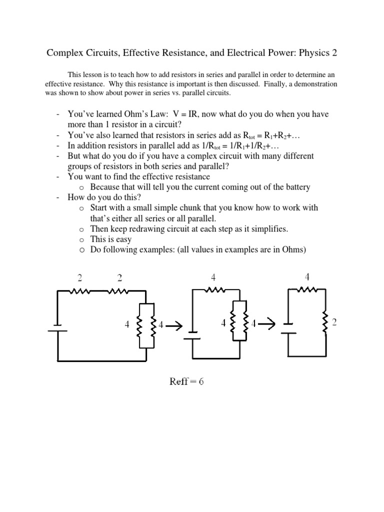 Complex Circuits, Effective Resistance, and Electrical Power: Physics 2 ...