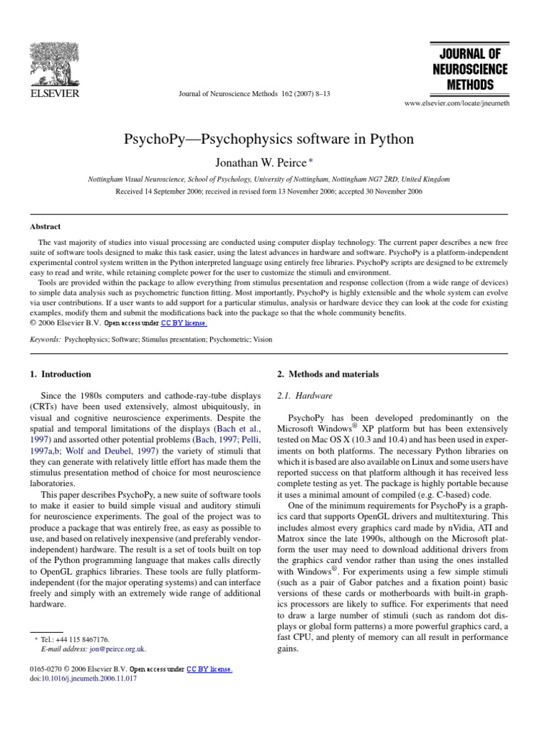 PsychoPy-Psychophysics Software in Python | PDF | Psychophysics ...