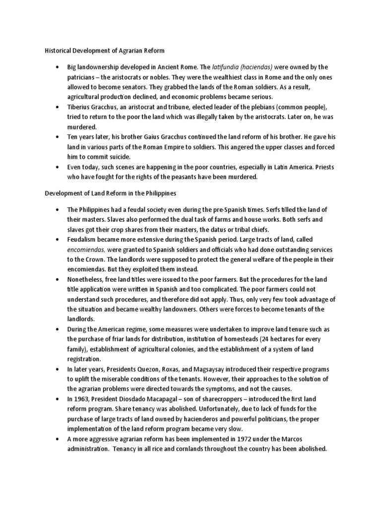 Historical Development of Agrarian Reform