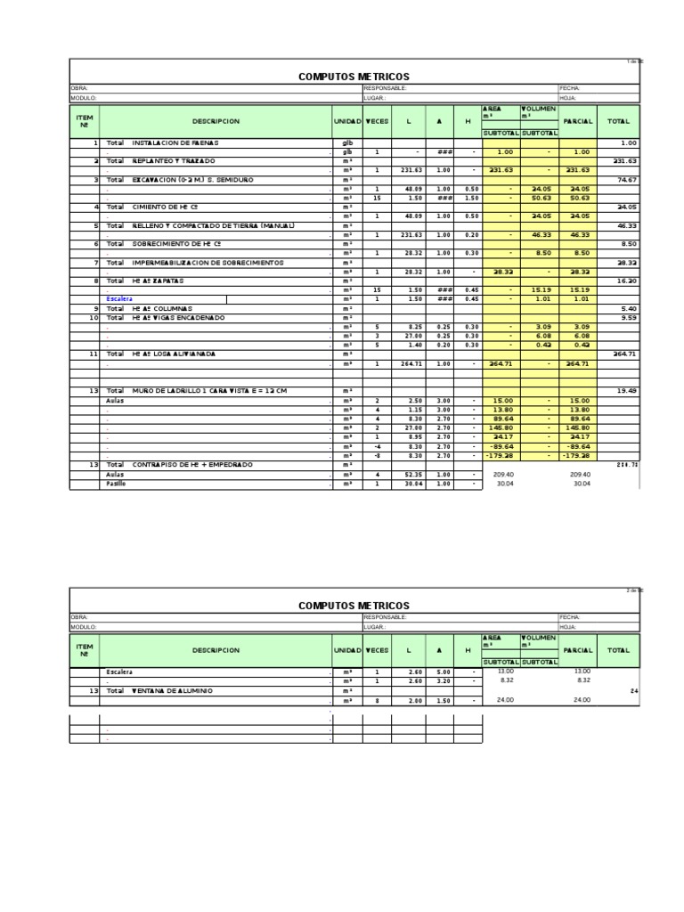 Plantilla para Computos Metricos | PDF