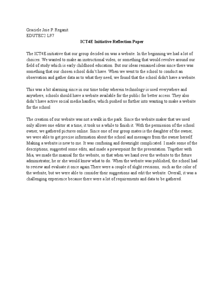 ICT4E Initiative Reflection Paper | PDF