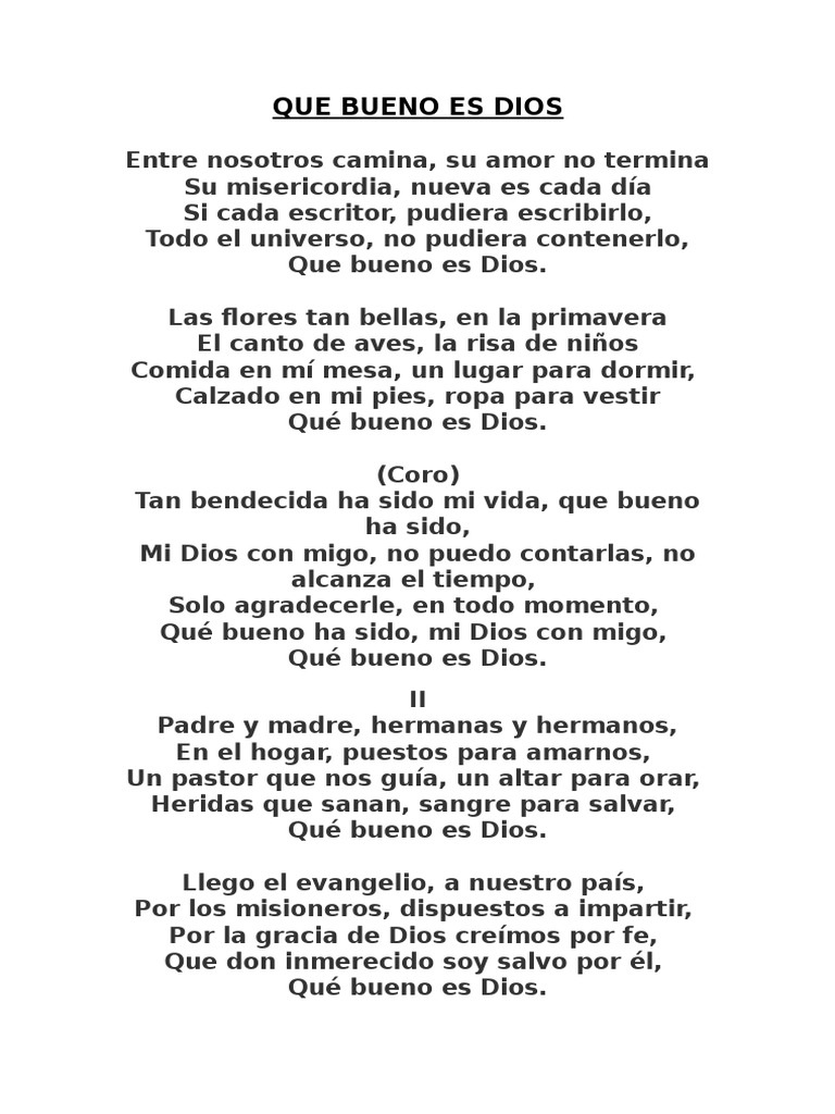 Letra de "Qué Bueno es Dios" | PDF