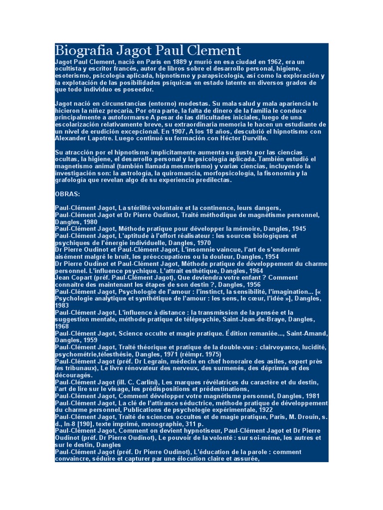 Jagot Paul Clement | PDF | Sicología | Conceptos psicologicos
