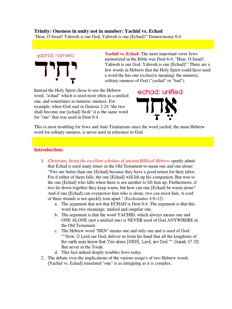 Yachid Vs Echad | PDF | Oneness Pentecostalism | God The Father