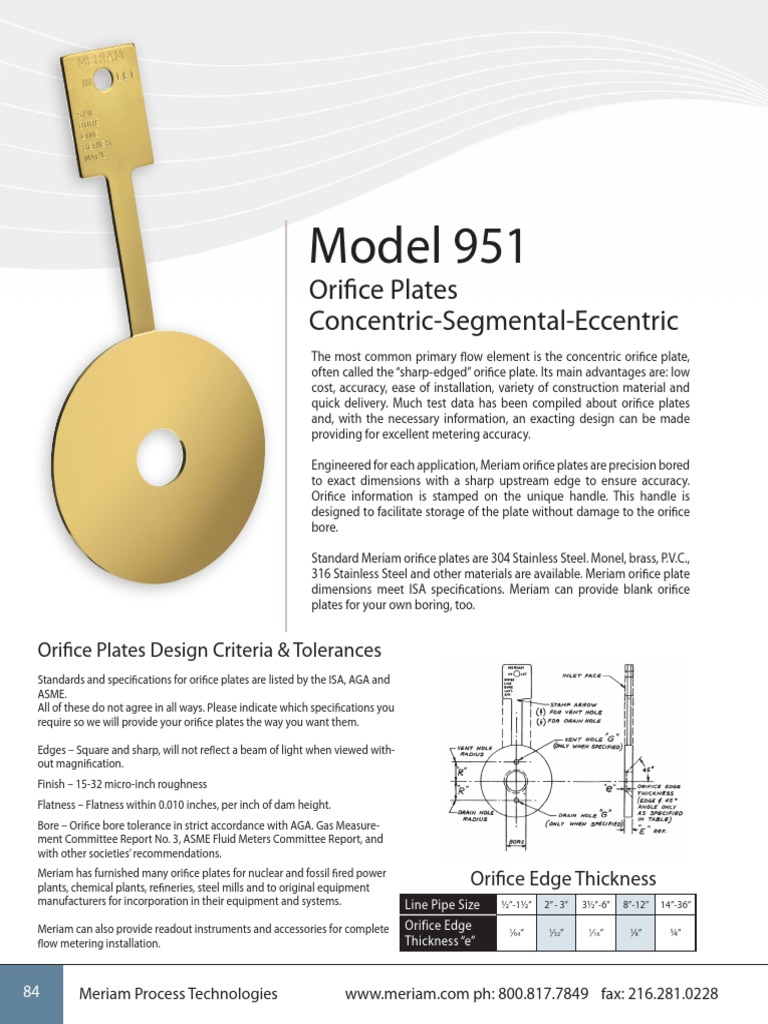 Model 951: Orifice Plates Concentric-Segmental-Eccentric | PDF | Flow ...