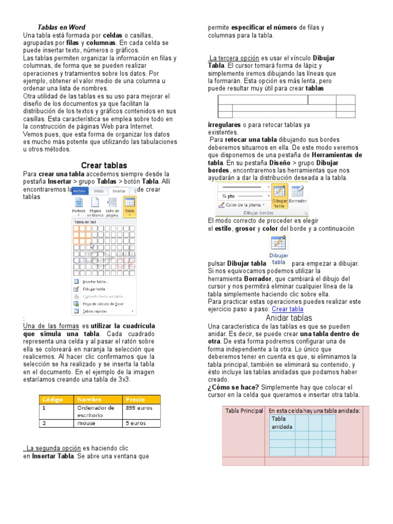 Creación y edición de tablas en Microsoft Word | PDF | Tabla (base de datos) | Point and Click