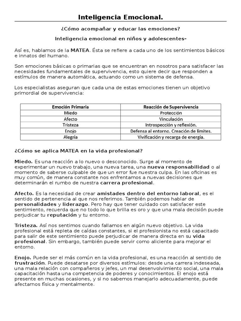 Notas Sobre Matea | PDF | Inteligencia emocional | Las emociones