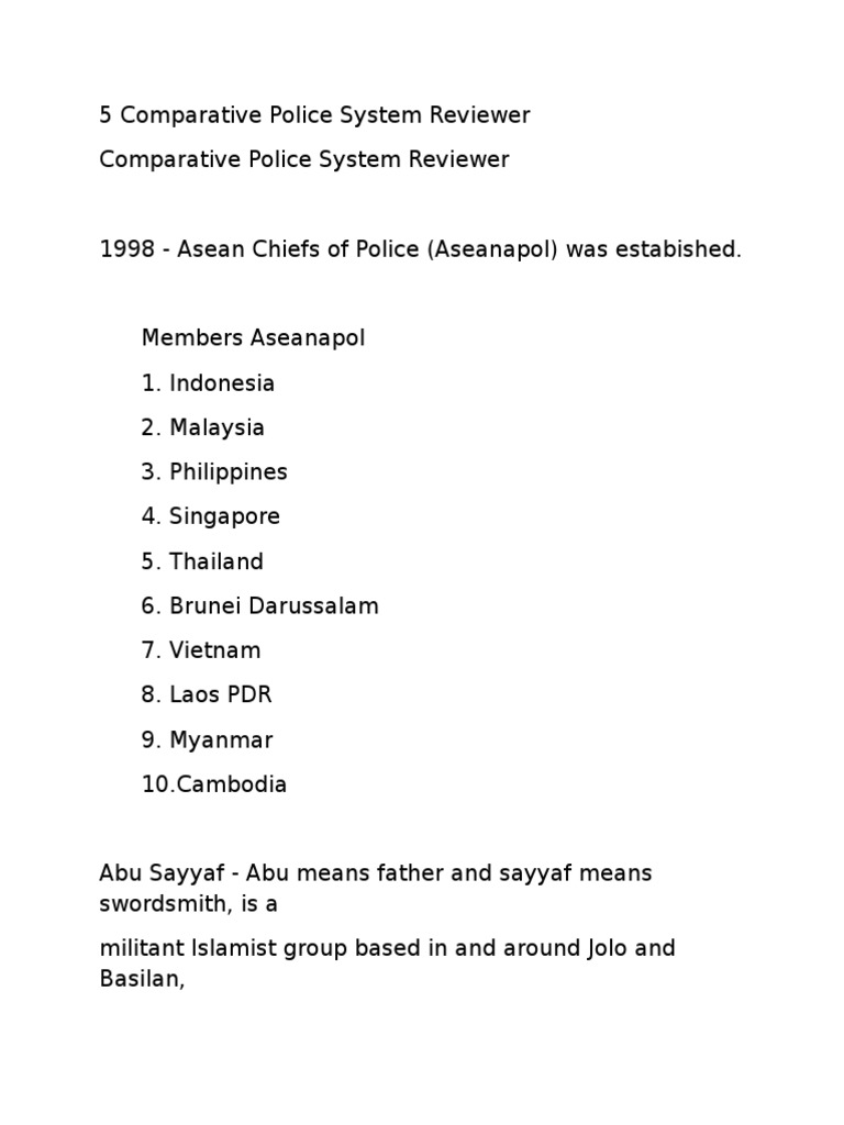 LEA 5 Comparative Police System Reviewer | PDF | Organized Crime ...