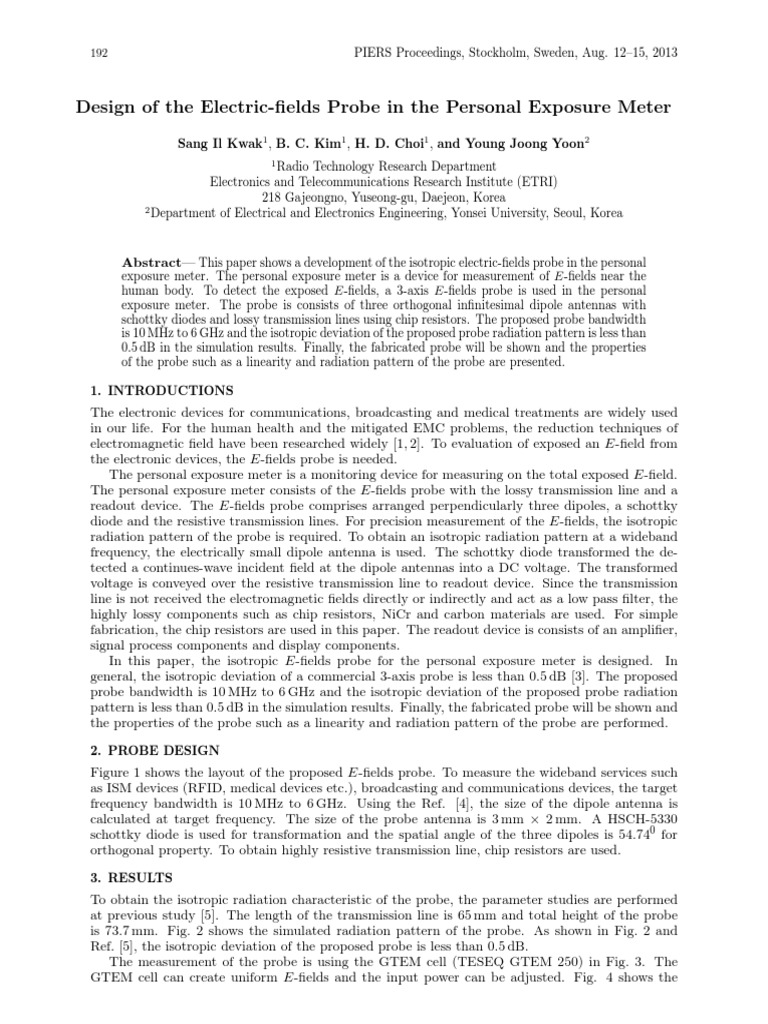 Design of an Isotropic Electric-Fields Probe for Use in a Personal ...