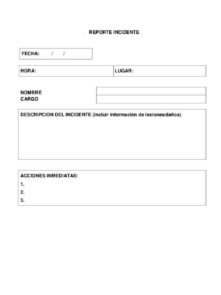 Hoja de Reporte de Incidente | PDF