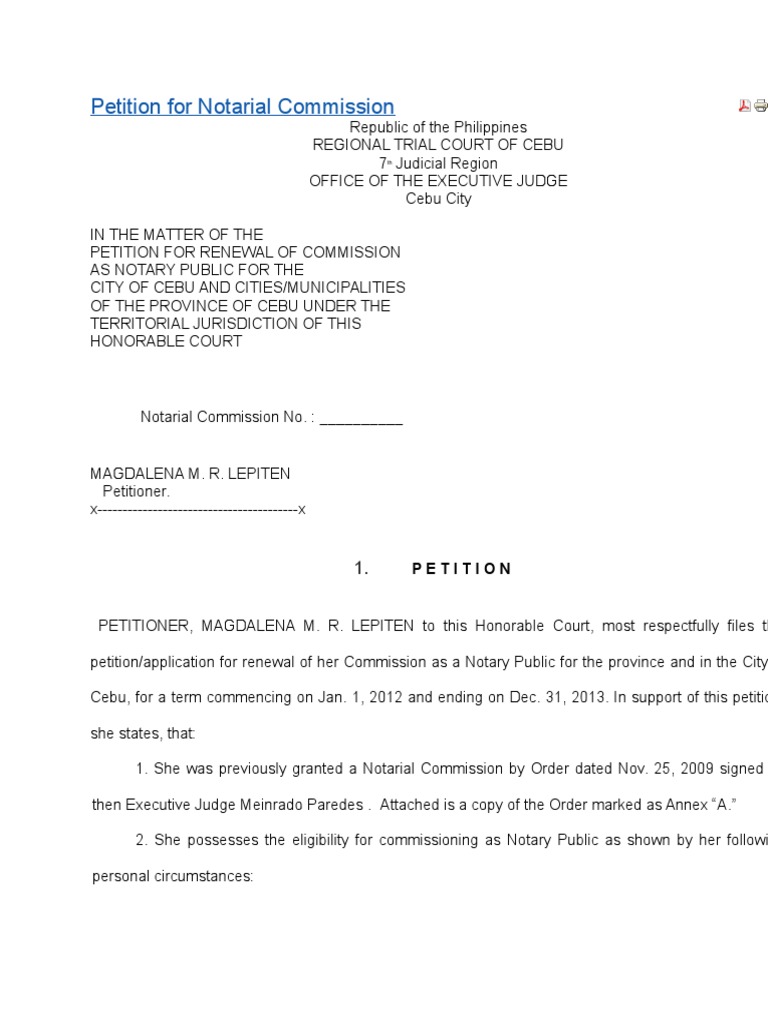 Petition for Notarial Commission | Notary Public | Government Information