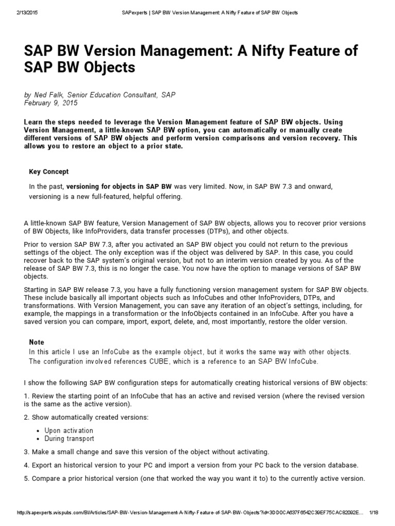 SAP BW Version Management Guide | PDF | Business | Computers