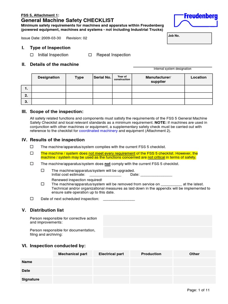 E FSS5 Attm1 General-Machine-Checklist Rev2 090330 PDF | PDF | Machines ...
