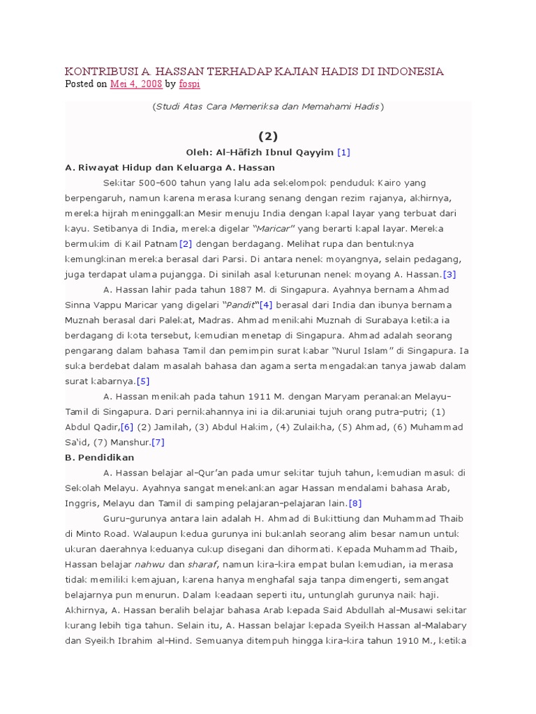 Hadis Kontribusi Ahmad Hasan | PDF