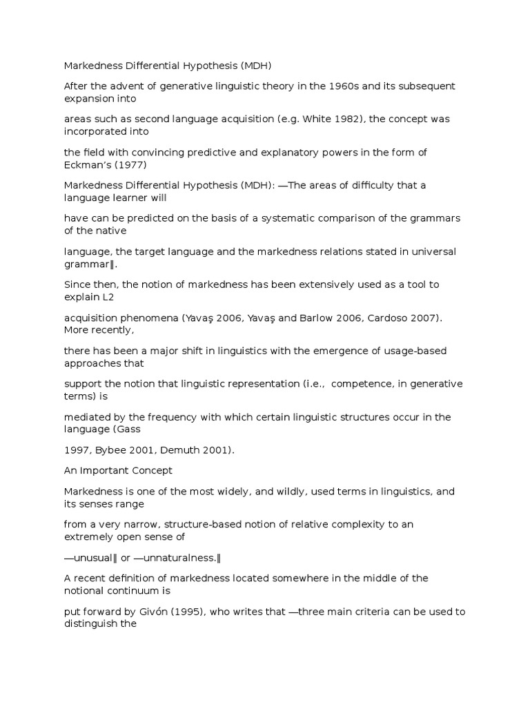 Markedness Differential Hypothesis | PDF | Neuropsychology | Linguistics