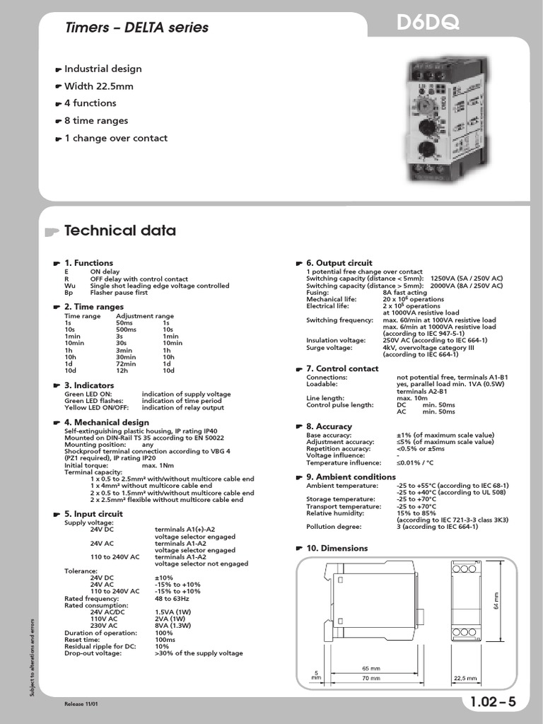Technical Data: Timers - DELTA Series | PDF | Alternating Current | Relay