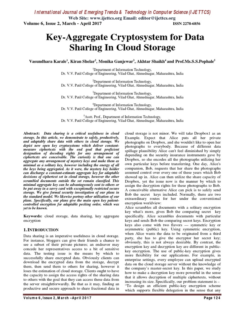 Key-Aggregate Cryptosystem For Data Sharing in Cloud Storage | PDF | Computers