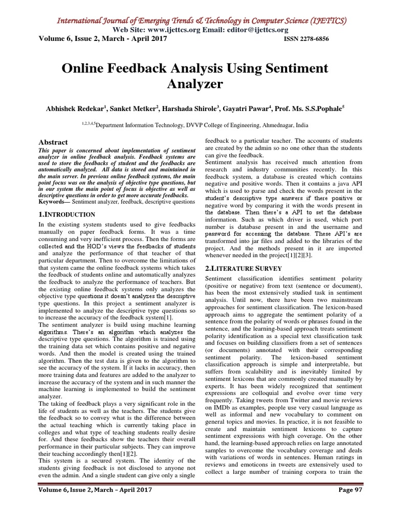 Online Feedback Analysis Using Sentiment Analyzer | PDF