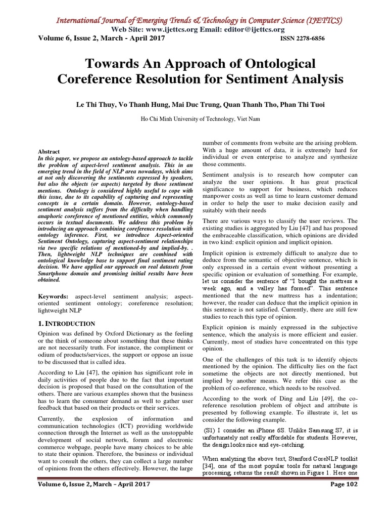 Towards An Approach of Ontological Coreference Resolution For Sentiment Analysis | PDF
