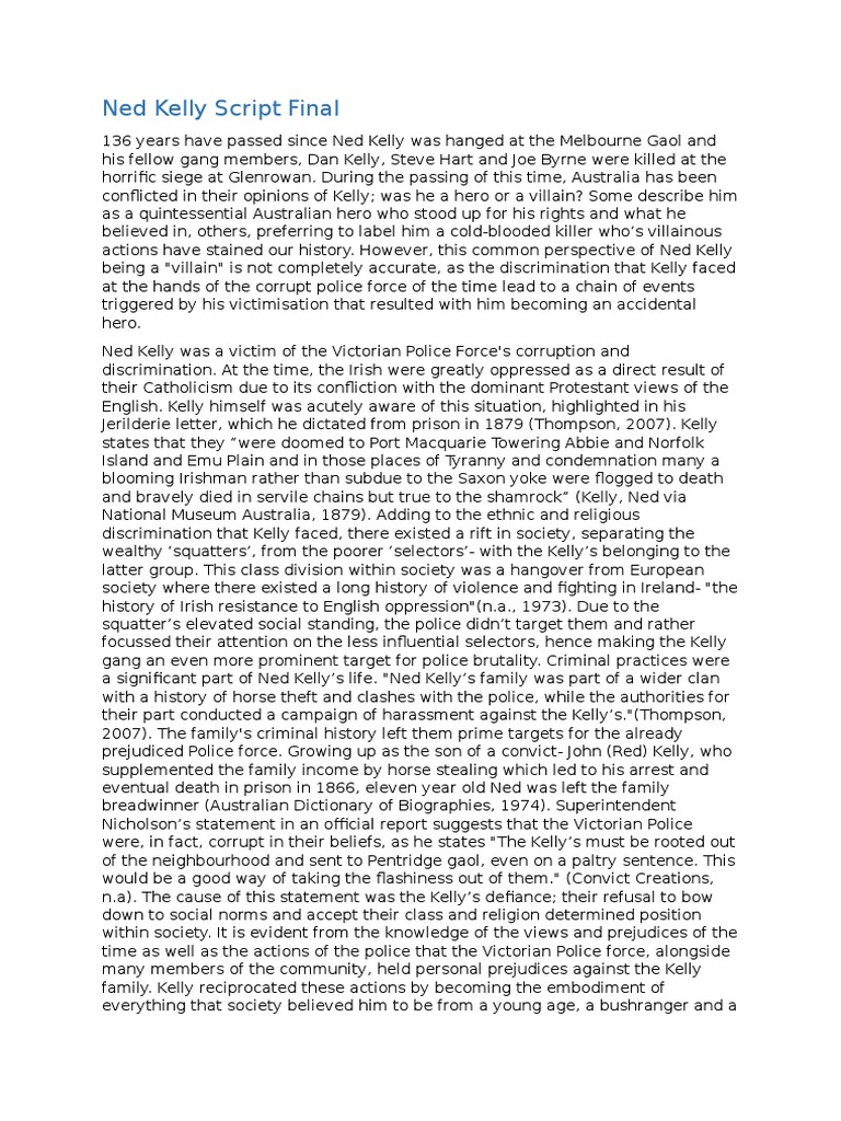 Ned Kelly Script Final | PDF | Police | Law Enforcement
