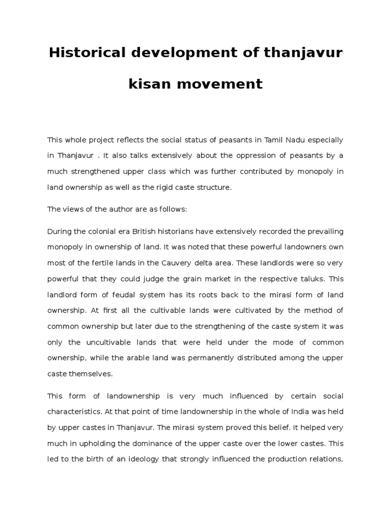 Historical Development of Thanjavur Kisan Movement | PDF | Caste ...