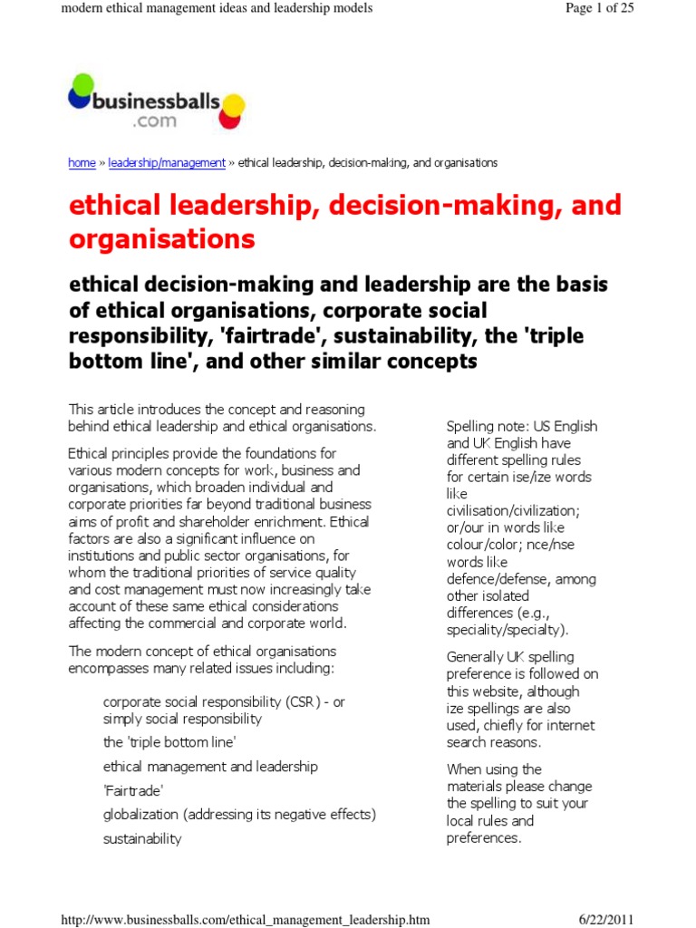Ethical Management Leadership | PDF | Morality | Utilitarianism