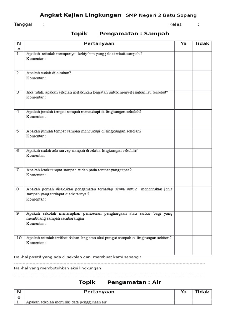 Angket Kajian Lingkungan | PDF