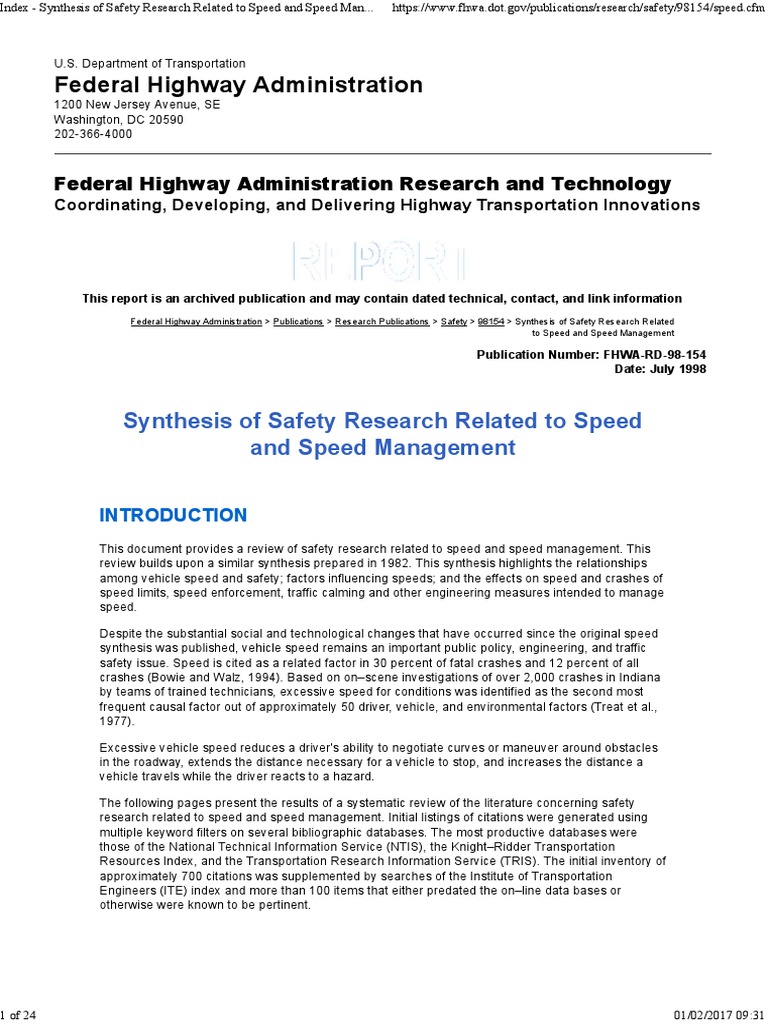Synthesis of Safety Research Related To Speed and Speed Management ...