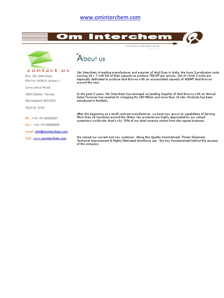 Om Interchem (India) | PDF | Dye | Chemical Compounds