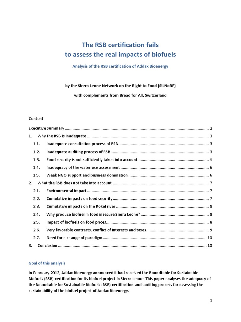 Analysis of RSB Certification | PDF | Life Cycle Assessment | Biofuel