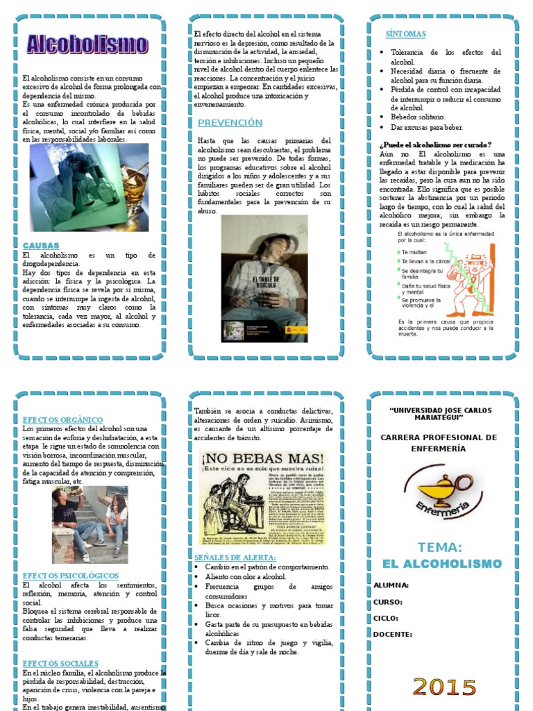 Triptico Del Alcoholismo | PDF | Alcoholismo | Despachador de drogas