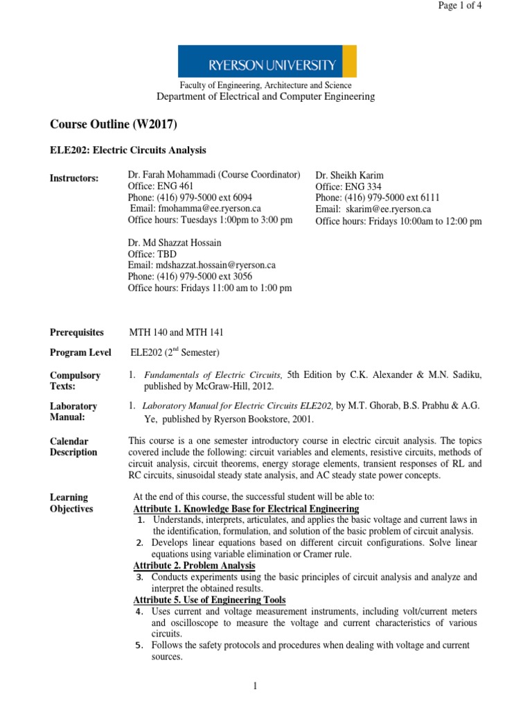 Ele 202 Course Outline 2017 | PDF | Electrical Network | Test (Assessment)