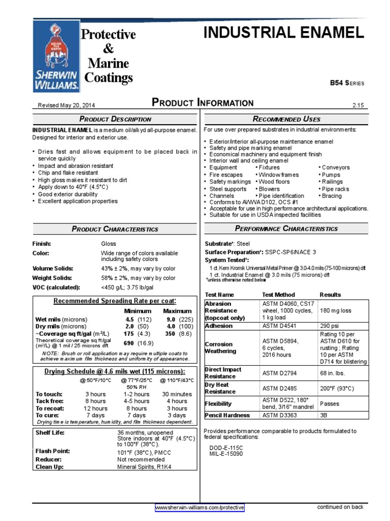 Sherwin-Williams Industrial Enamel B54 Data | PDF | Rust | Paint